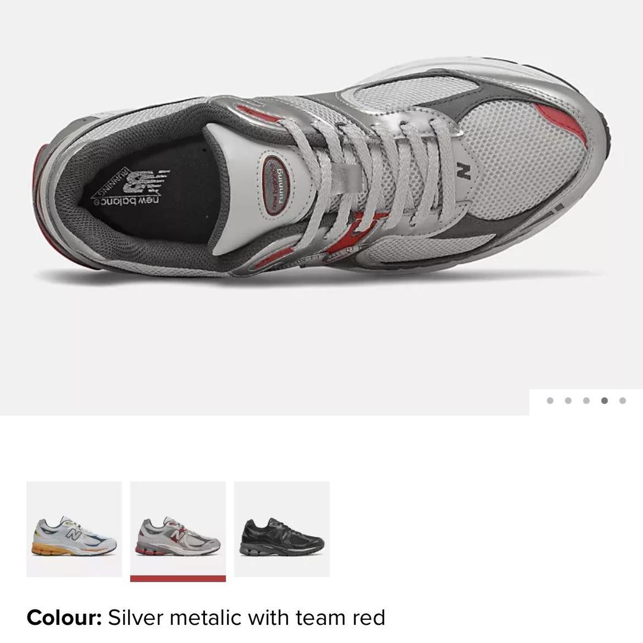 New balance 2002r silver metallic with team red... - Depop