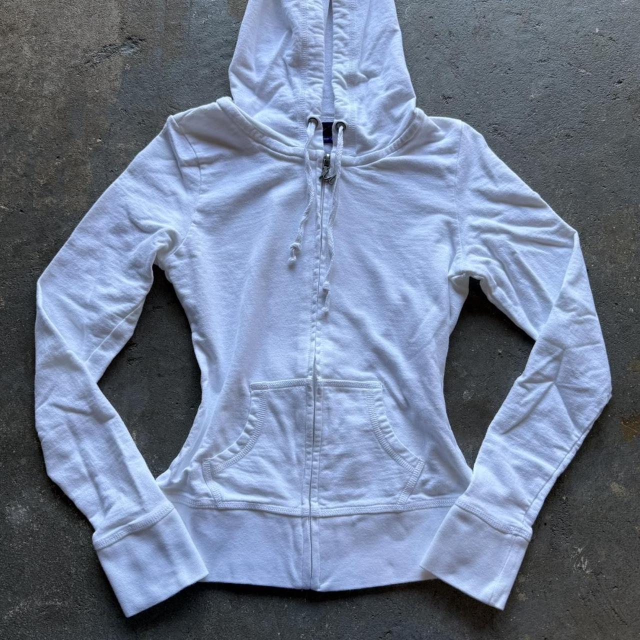 Y2K Miley Cyrus Slim Fitting White Zip-up Hoodie (I... | Depop