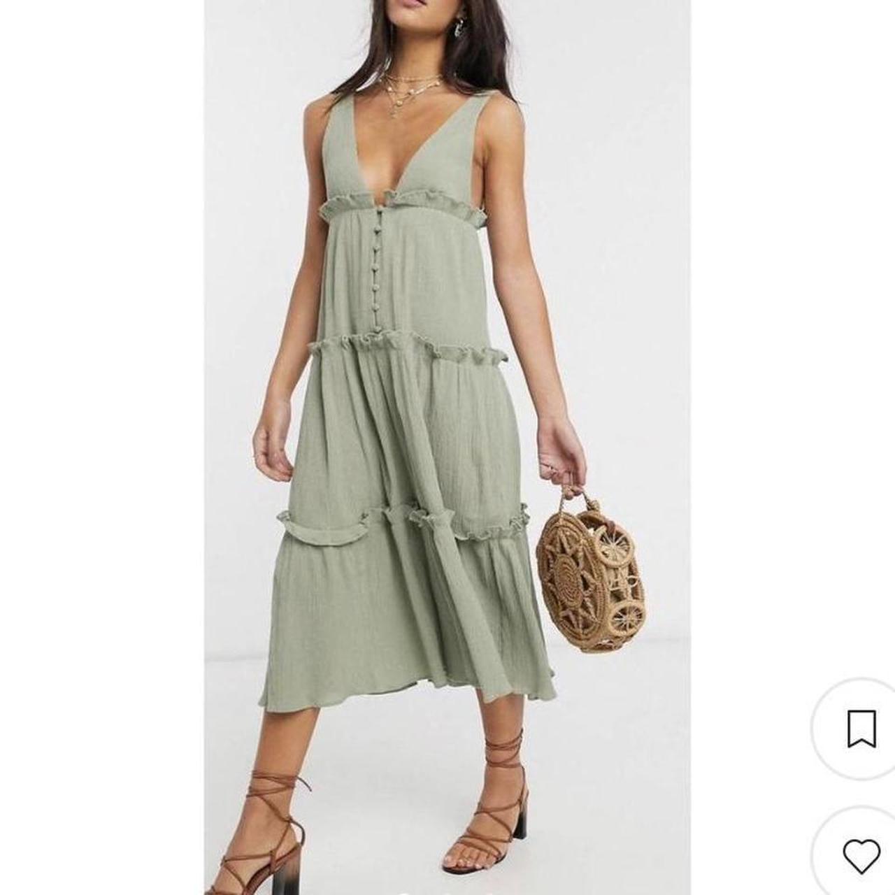 ASOS DESIGN sage green tier midi sundress with... - Depop