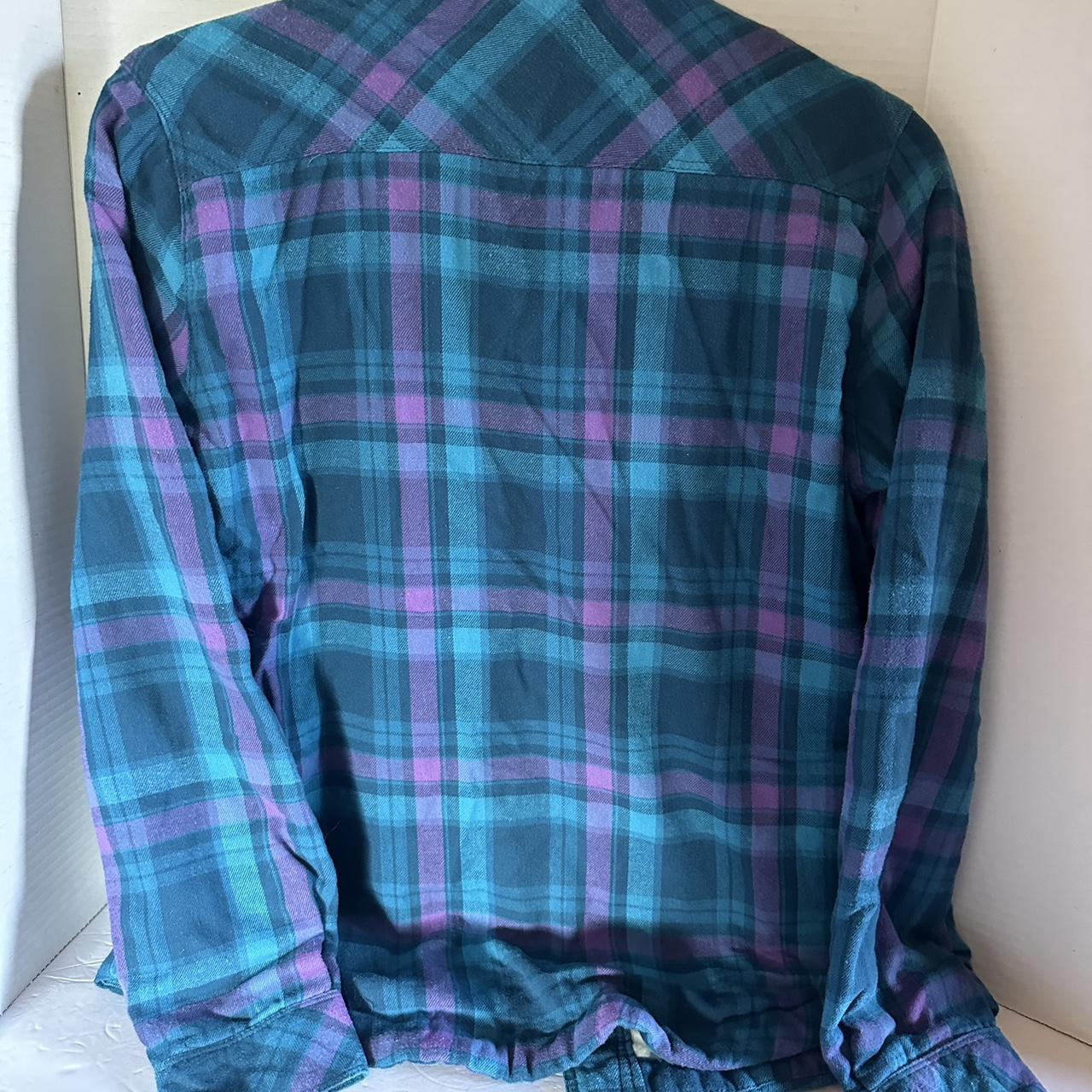 Blue and purple plaid sherpa lined flannel jacket... - Depop