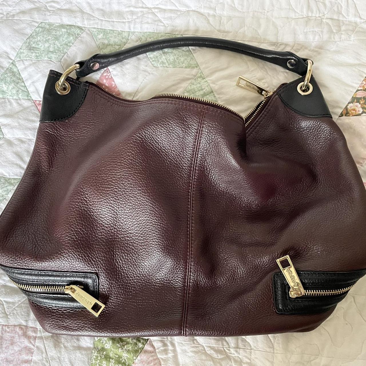 Autograph burgundy/black leather bag #soft... - Depop