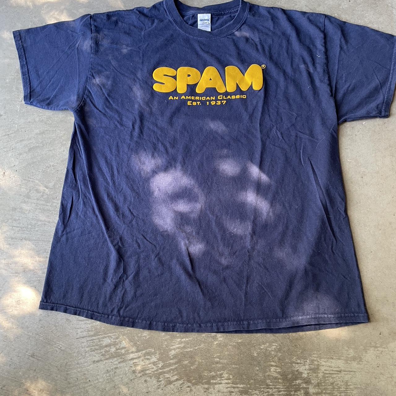 SPAM shirt - navy and yellow - Depop