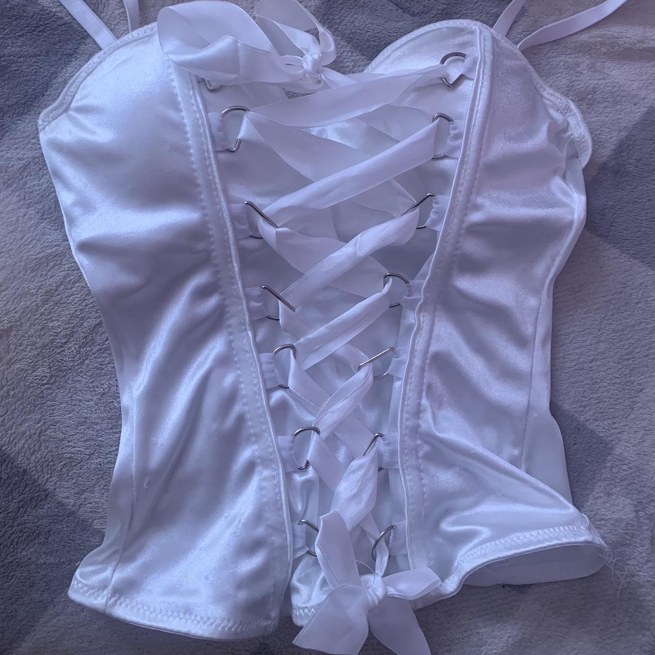 ⊹౨ 🦢white satin corset with ribbon ties #corset... - Depop