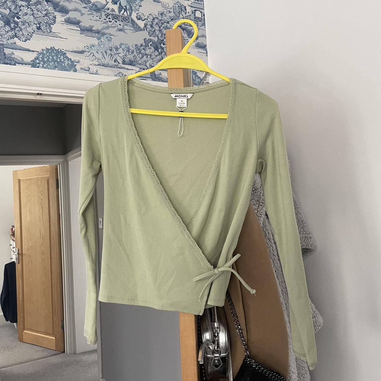 Monki wrap cardigan light green, sage green, adjustable - Depop