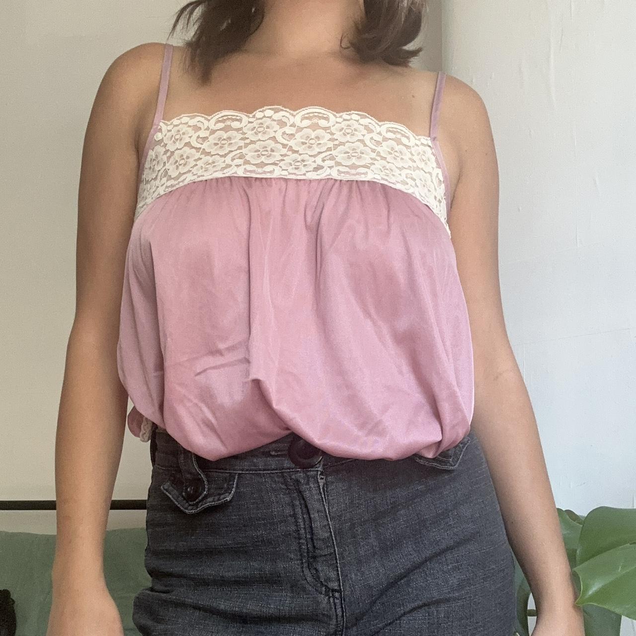 Adorable vintage pink cami with lace detailing and... - Depop
