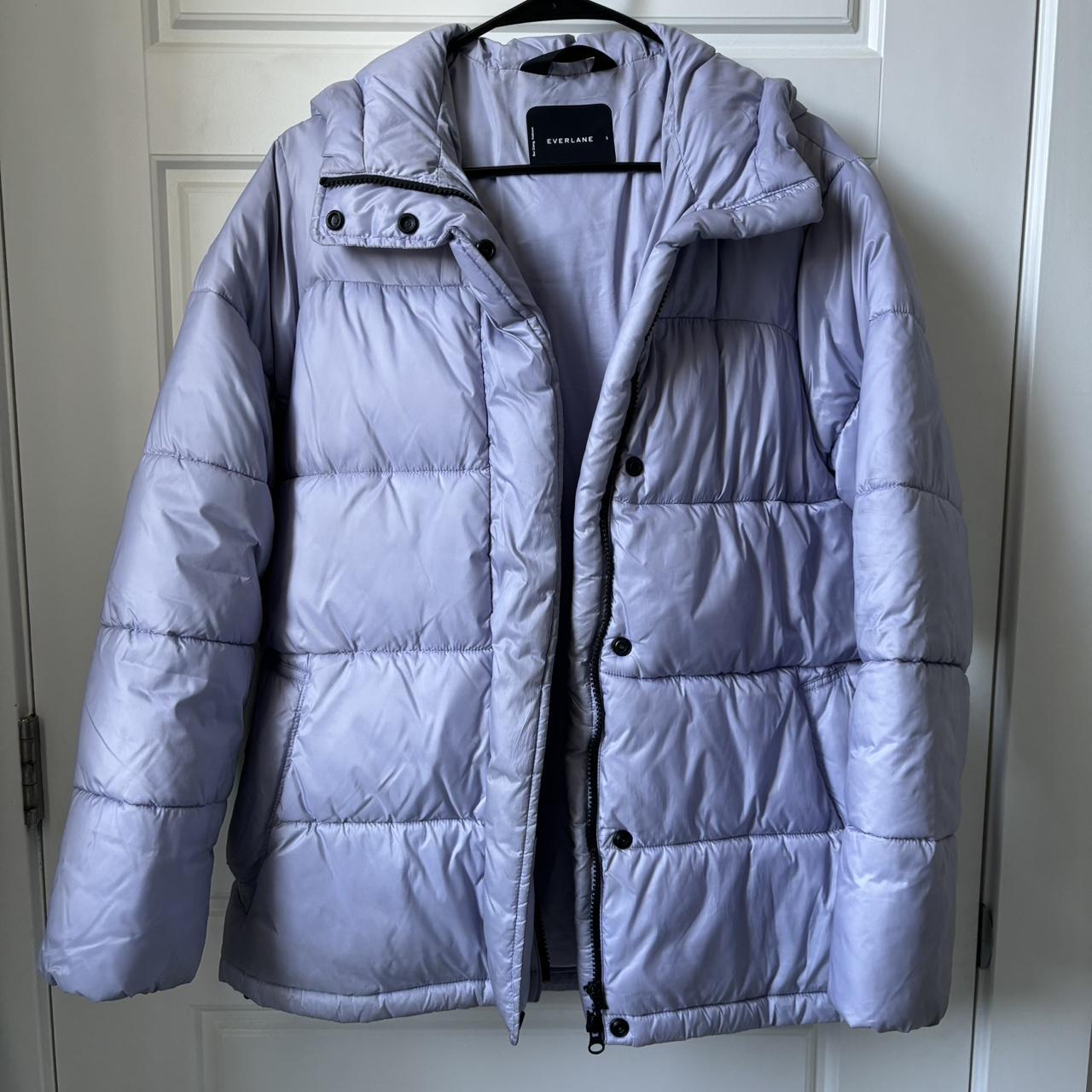 Everlane periwinkle puffer jacket. Size small fits... - Depop