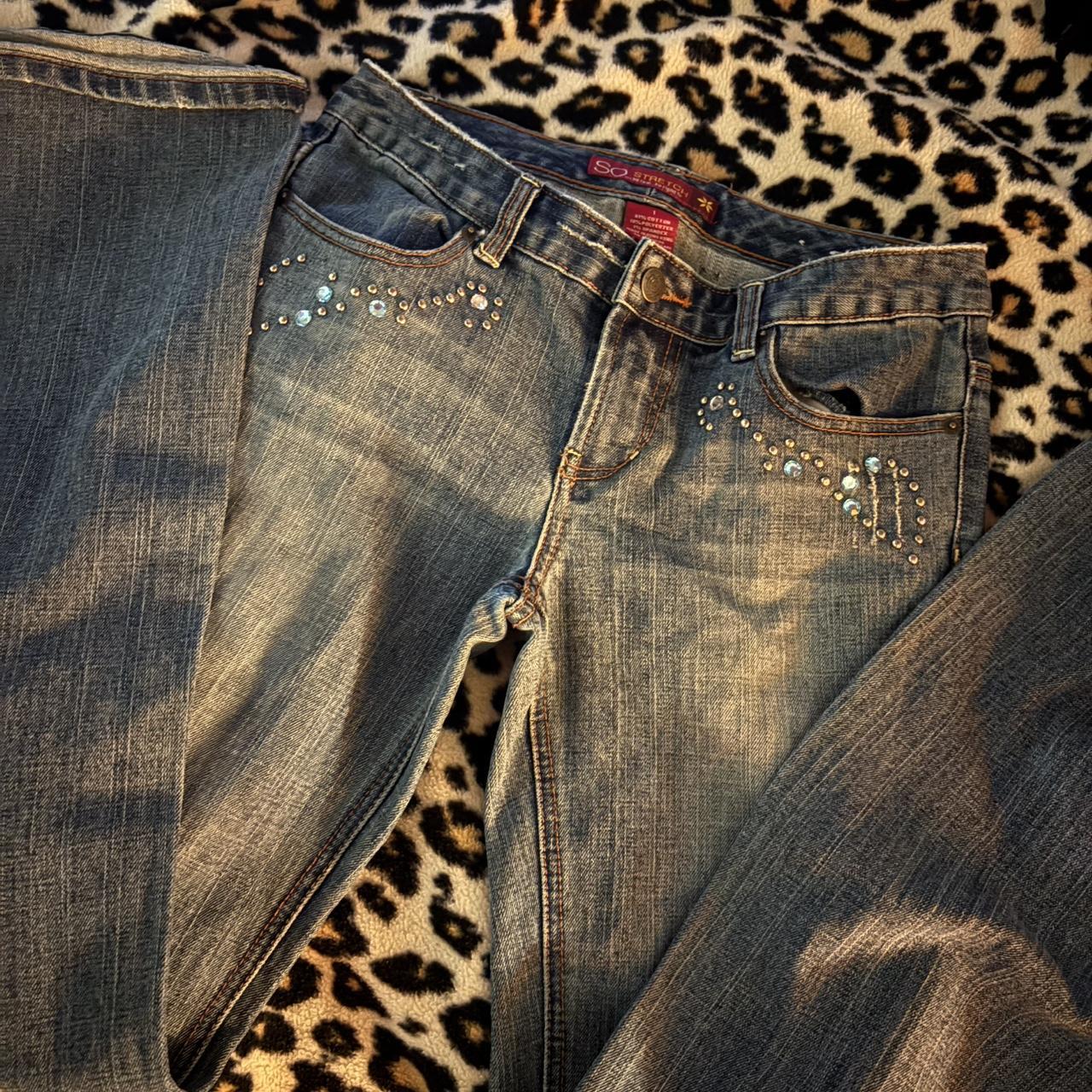 Blue rhinestone bootcut jeans | Depop