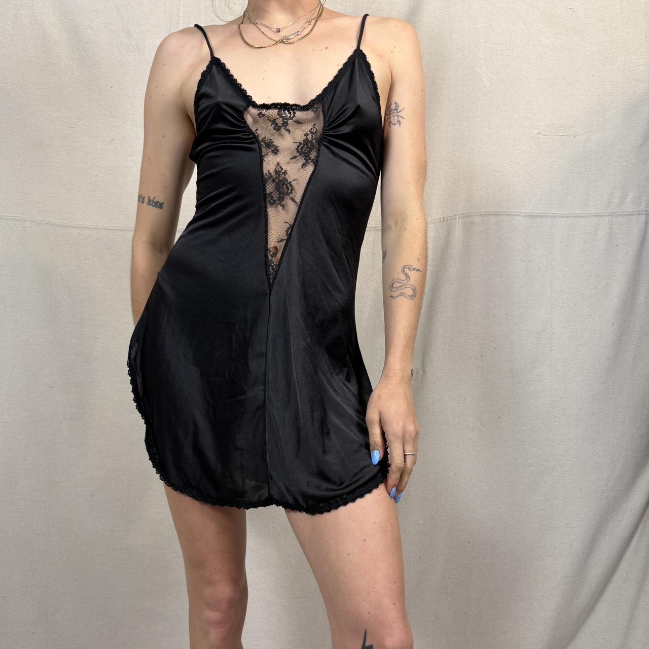 Vintage Black Satin & Lace Slip Dress Sultry and... | Depop