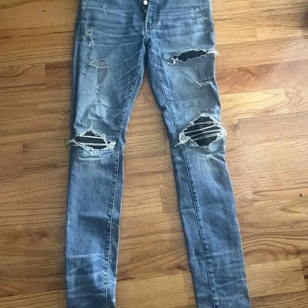 Blue and navy ripped jeans with a distressed look... - Depop