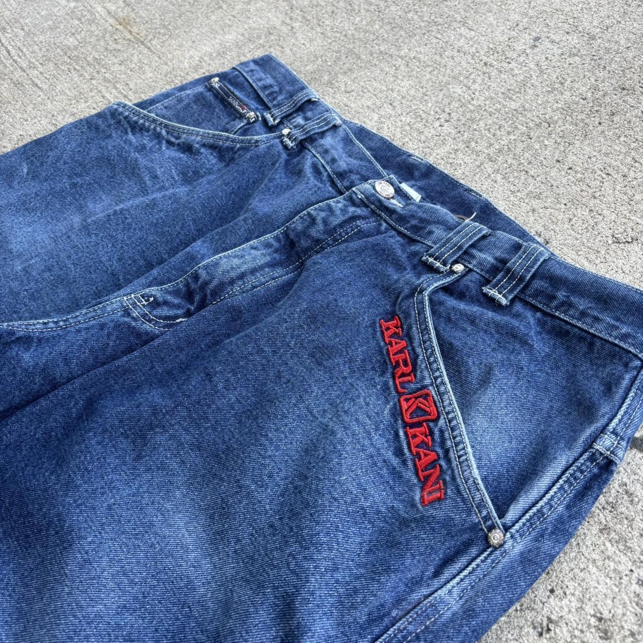 00s Blue Denim Karl Kani Jeans with Red Embroidery-... - Depop