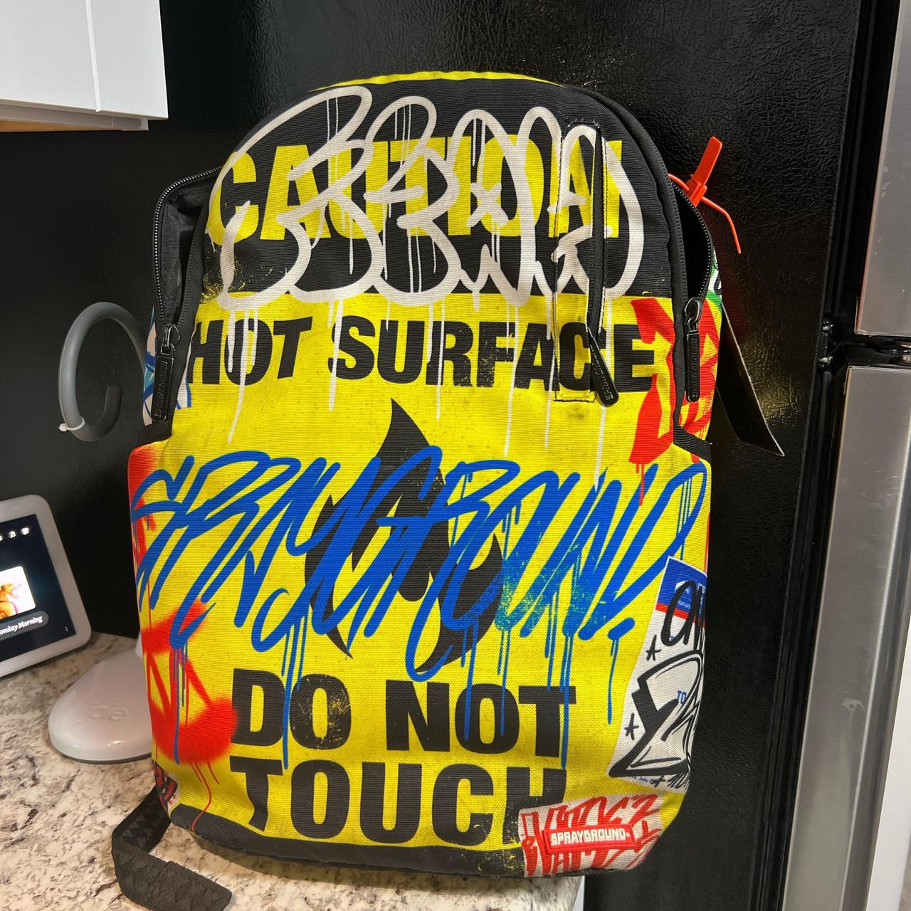 Custom spray paint backpack with a unique, handmade... - Depop