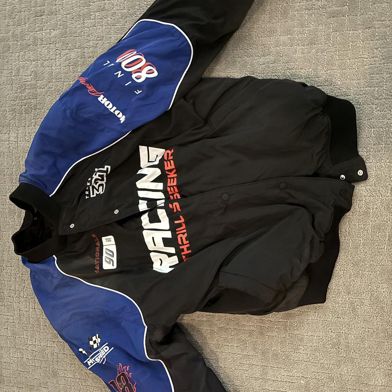 Y2K racing jacket - black and blue #y2k #racingjacket - Depop