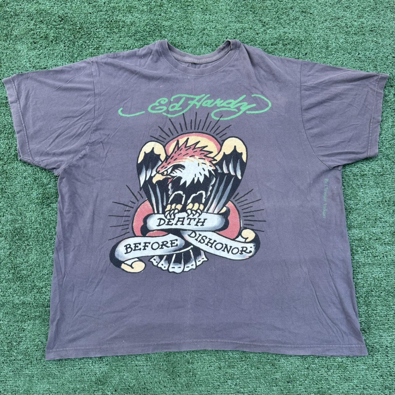 Y2k ed hardy graphic tee shirt Boxy fit large... - Depop