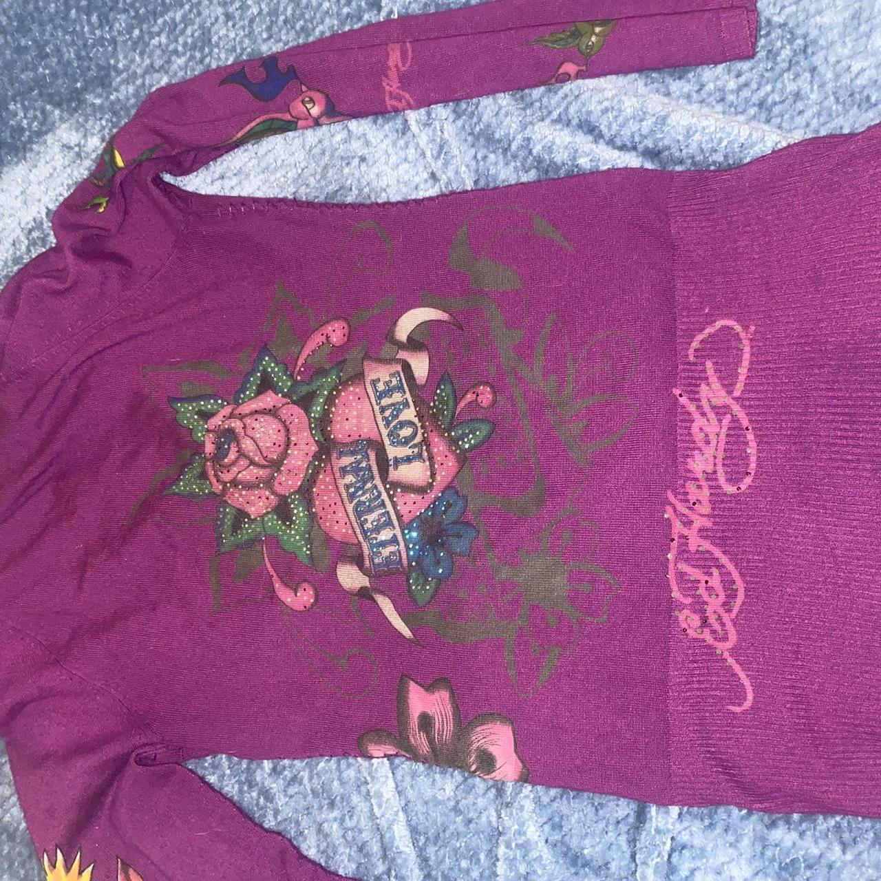 Pink Ed Hardy hoodie with long sleeves #y2kstyle... - Depop