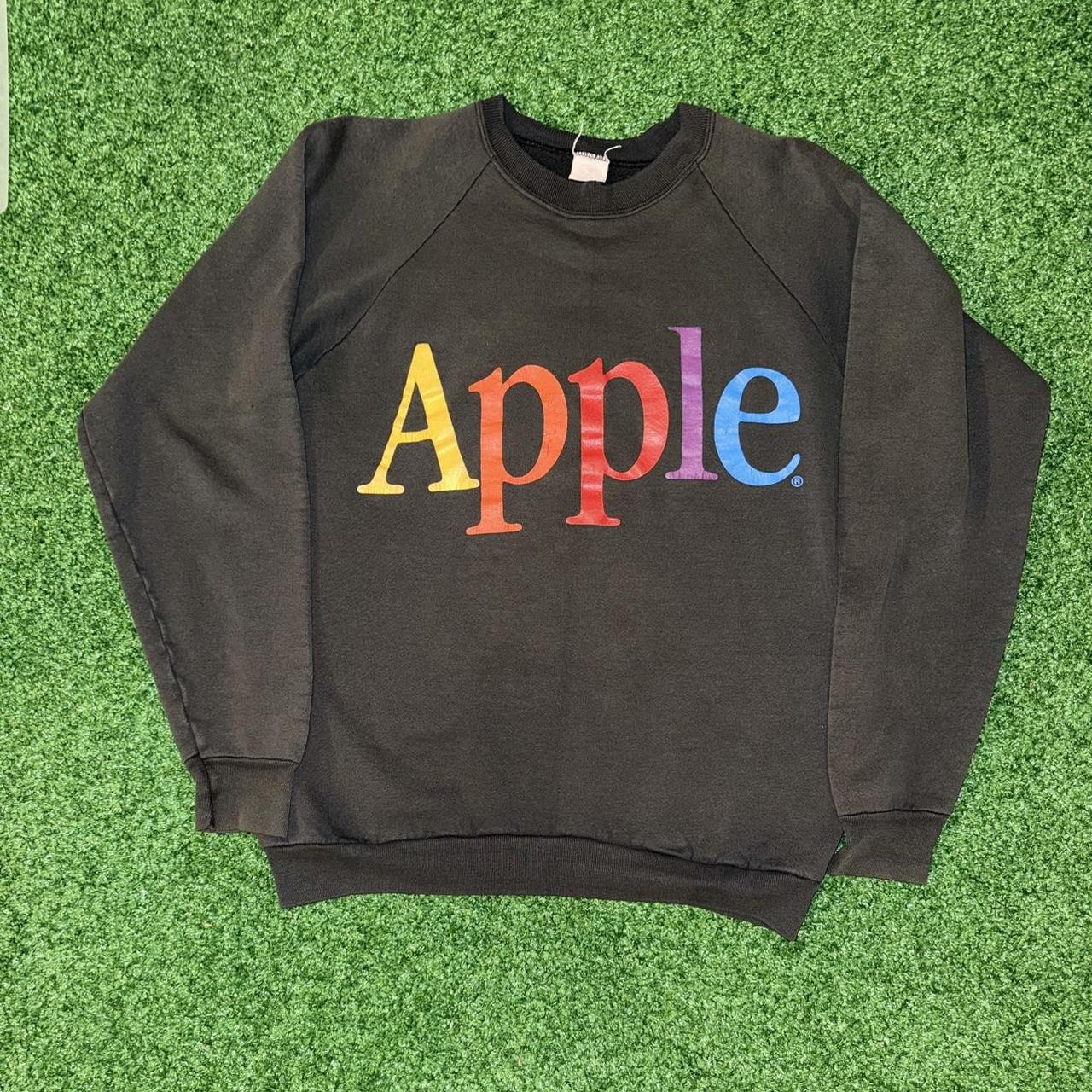 Vintage 90s Apple computer rainbow logo black... | Depop