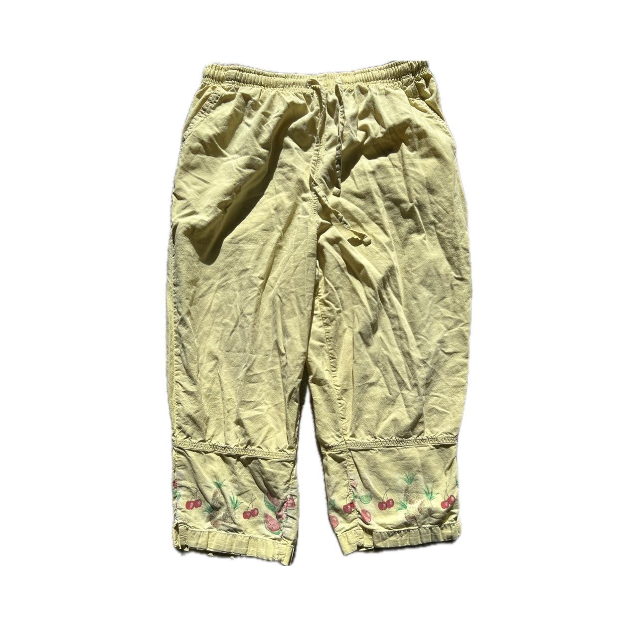 Yellow Erika & Co. capri pants with printed fruit... | Depop