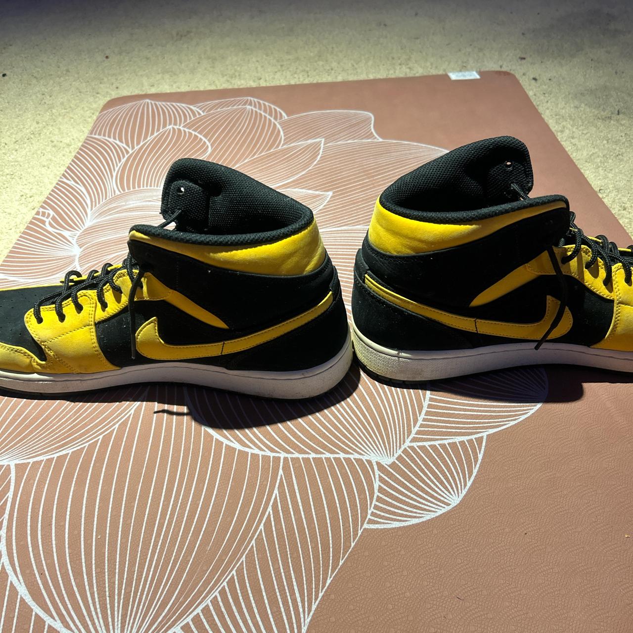 Black and yellow Jordan 1 Mid trainers #streetwear | Depop