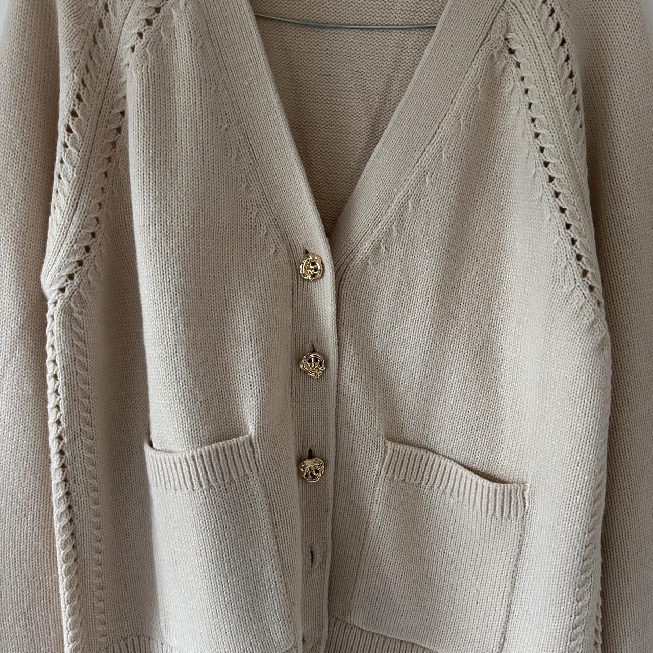 Cream knitted cardigan with gold buttons #cardigan | Depop
