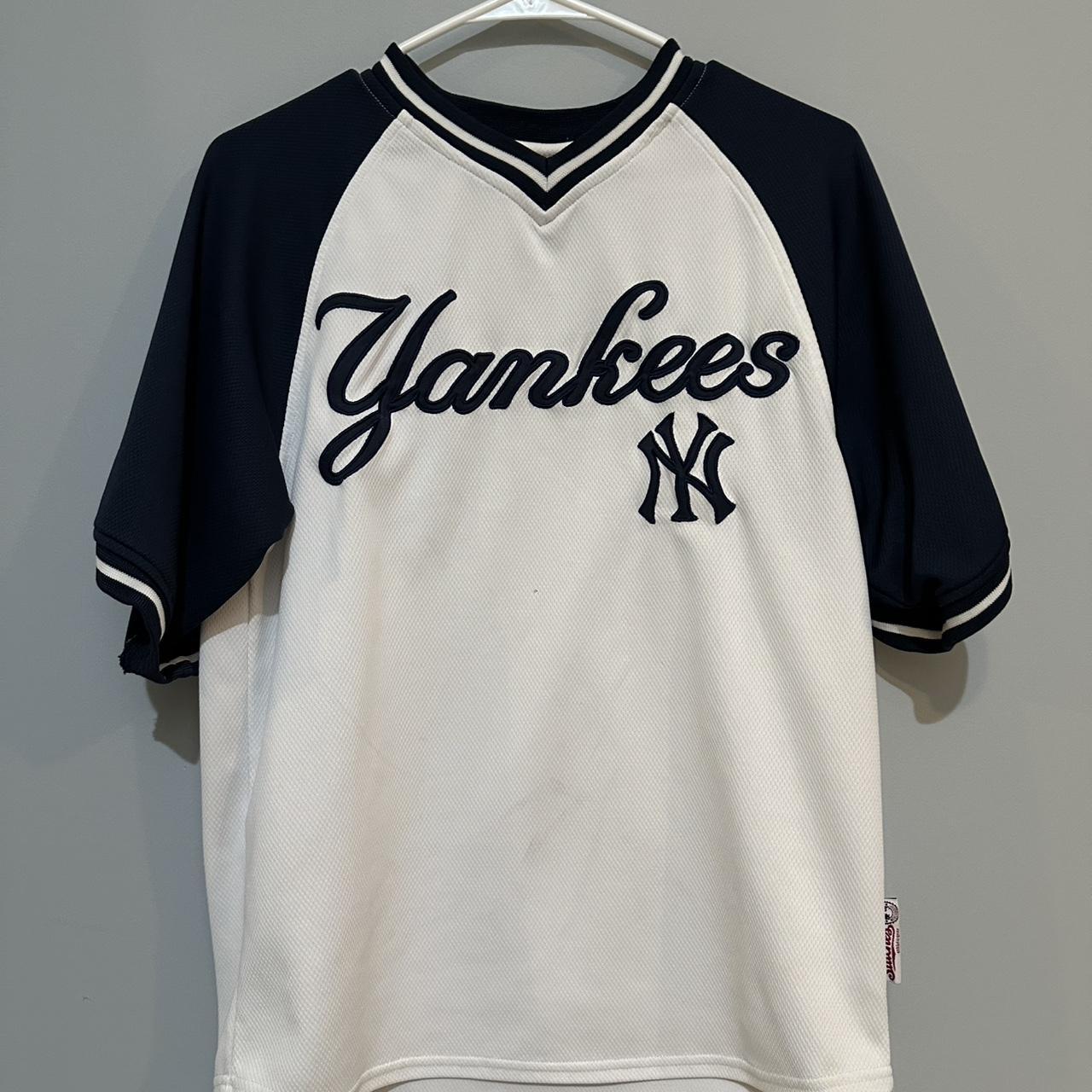 white and navy authentic Yankees merch :) women's... | Depop