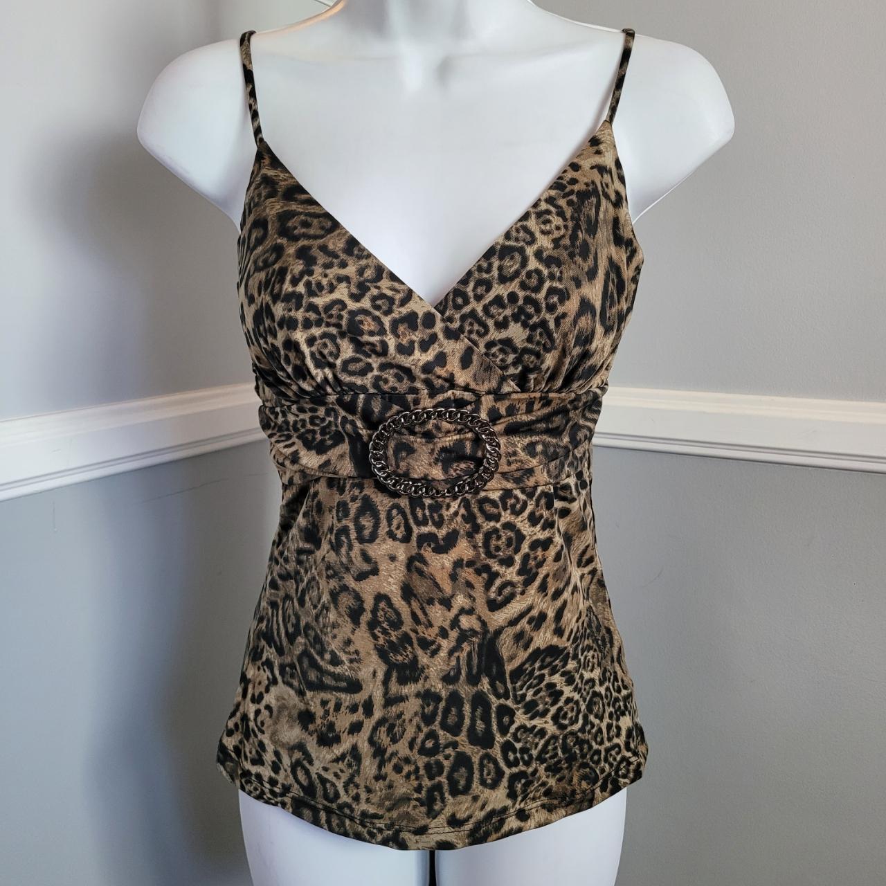 (T2R0588) Leopard Print Spaghetti Strap Cami Top... - Depop