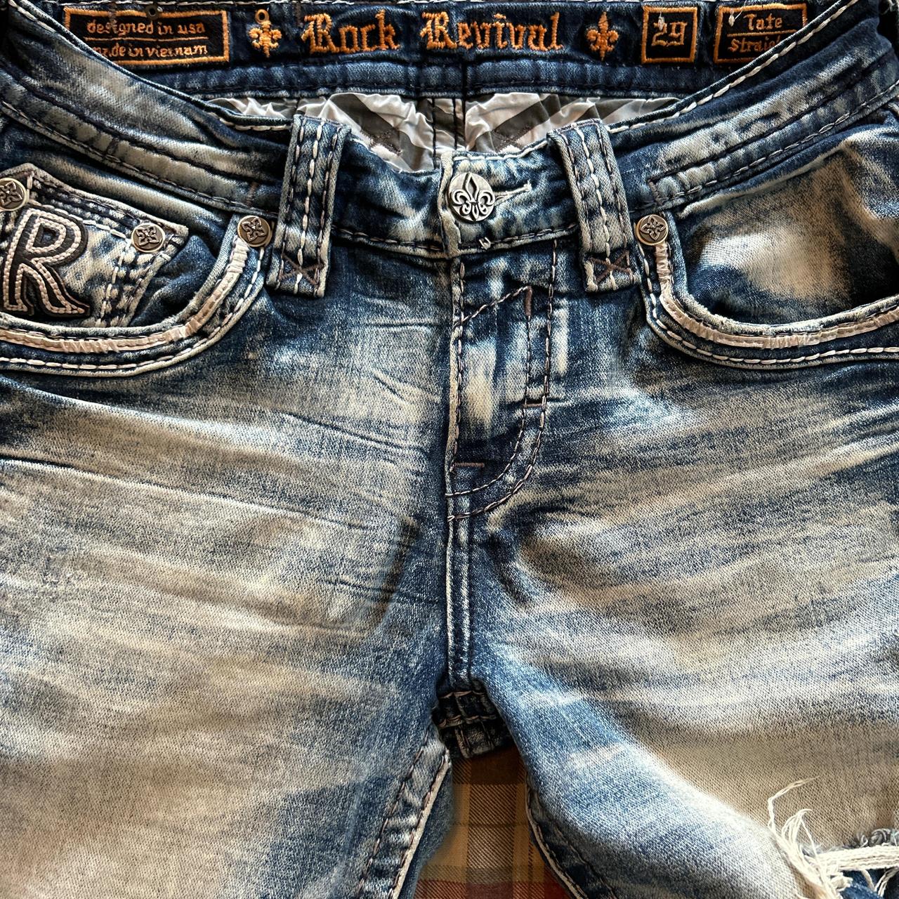 W29 L32 Rock Revival straight leg jeans, rips on... | Depop