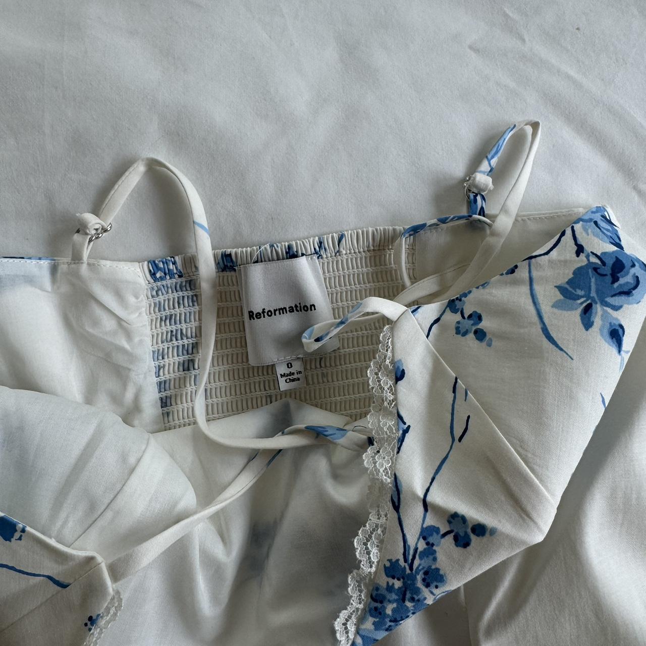 reformation white and blue floral cami top love... | Depop