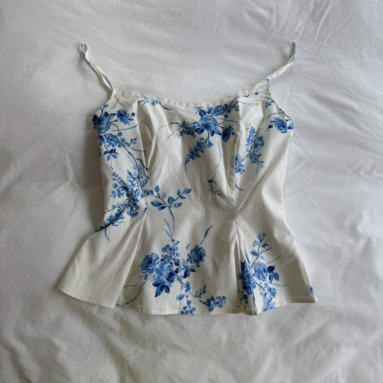 reformation white and blue floral cami top love... | Depop