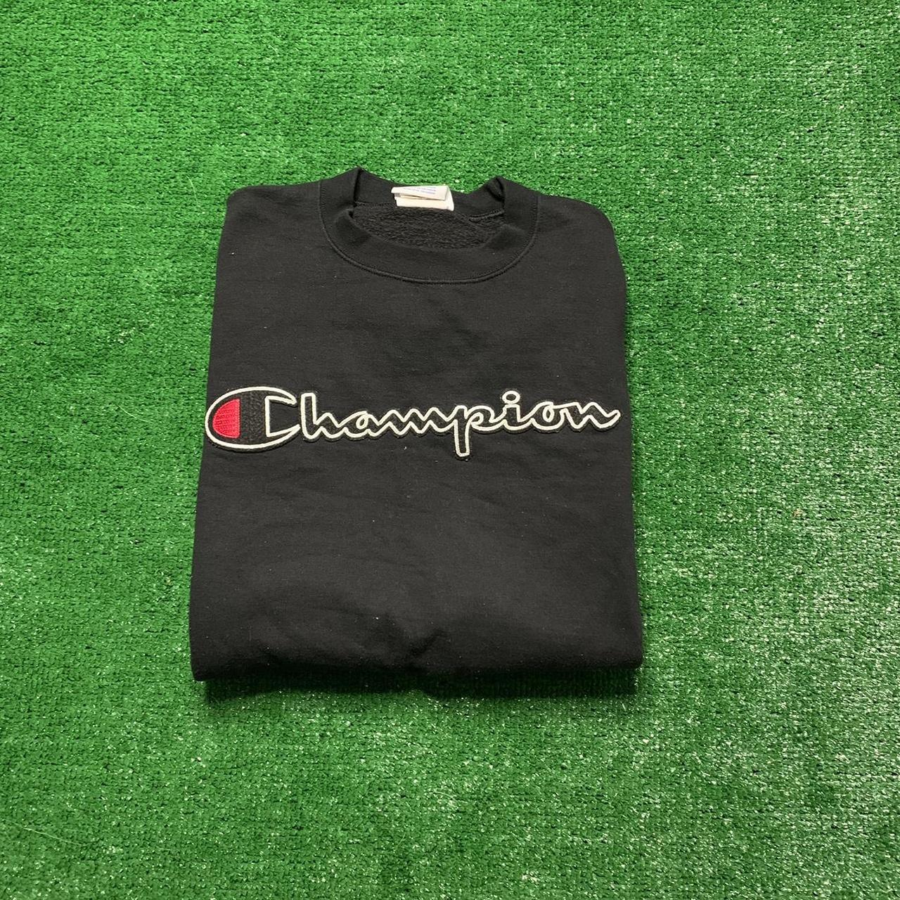 Embroidered Logo Champion crewneck/sweater no holes... - Depop