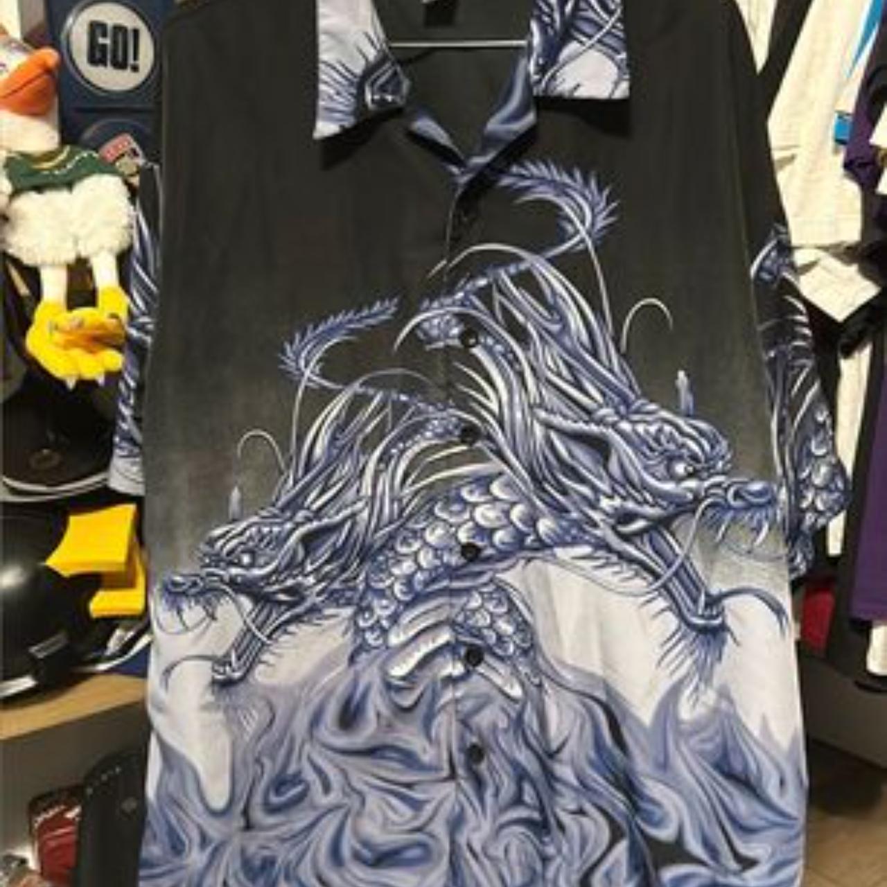 Super Dope Dragon Button Up. Crazy Front And Back... - Depop