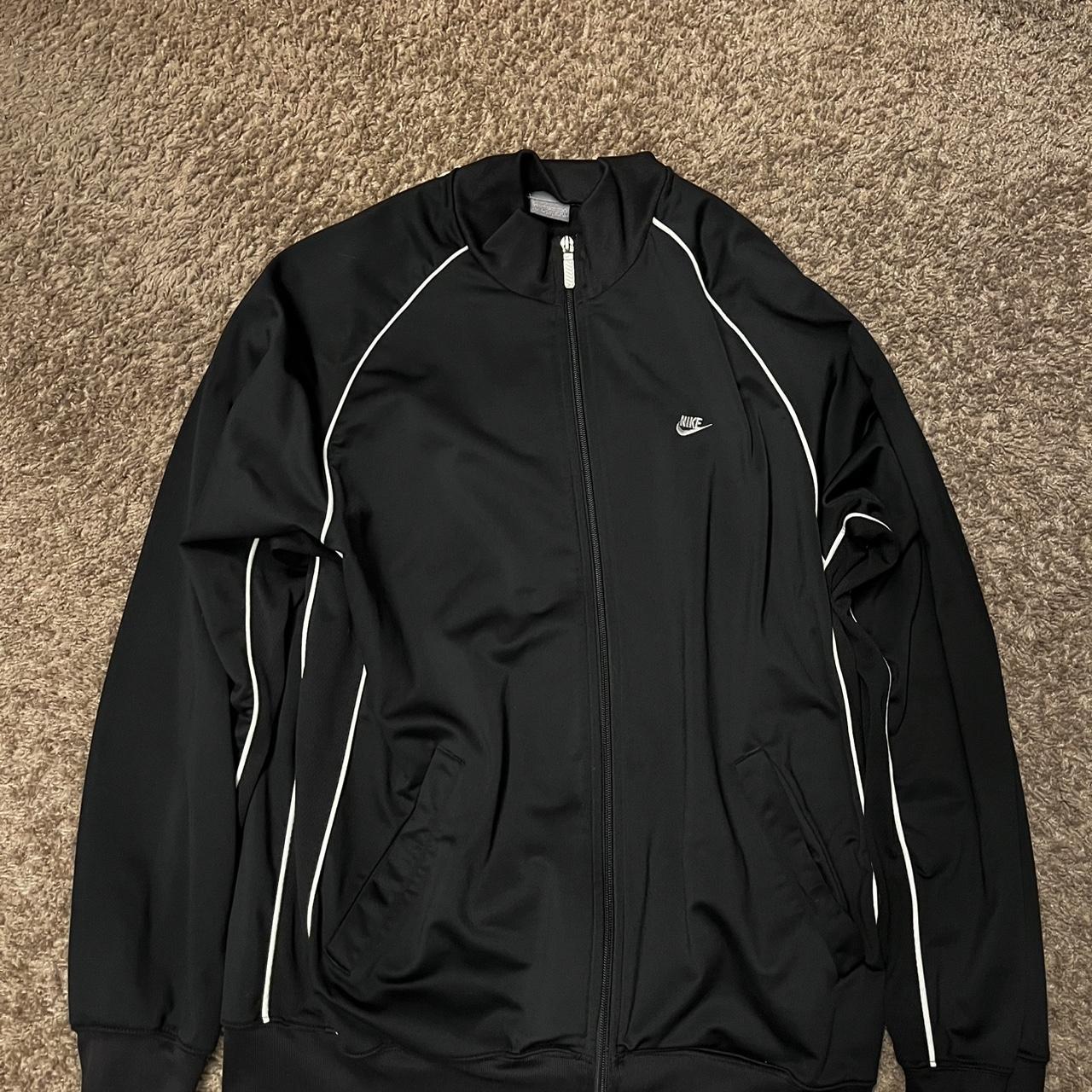 Nike black and white track jacket nike - Depop