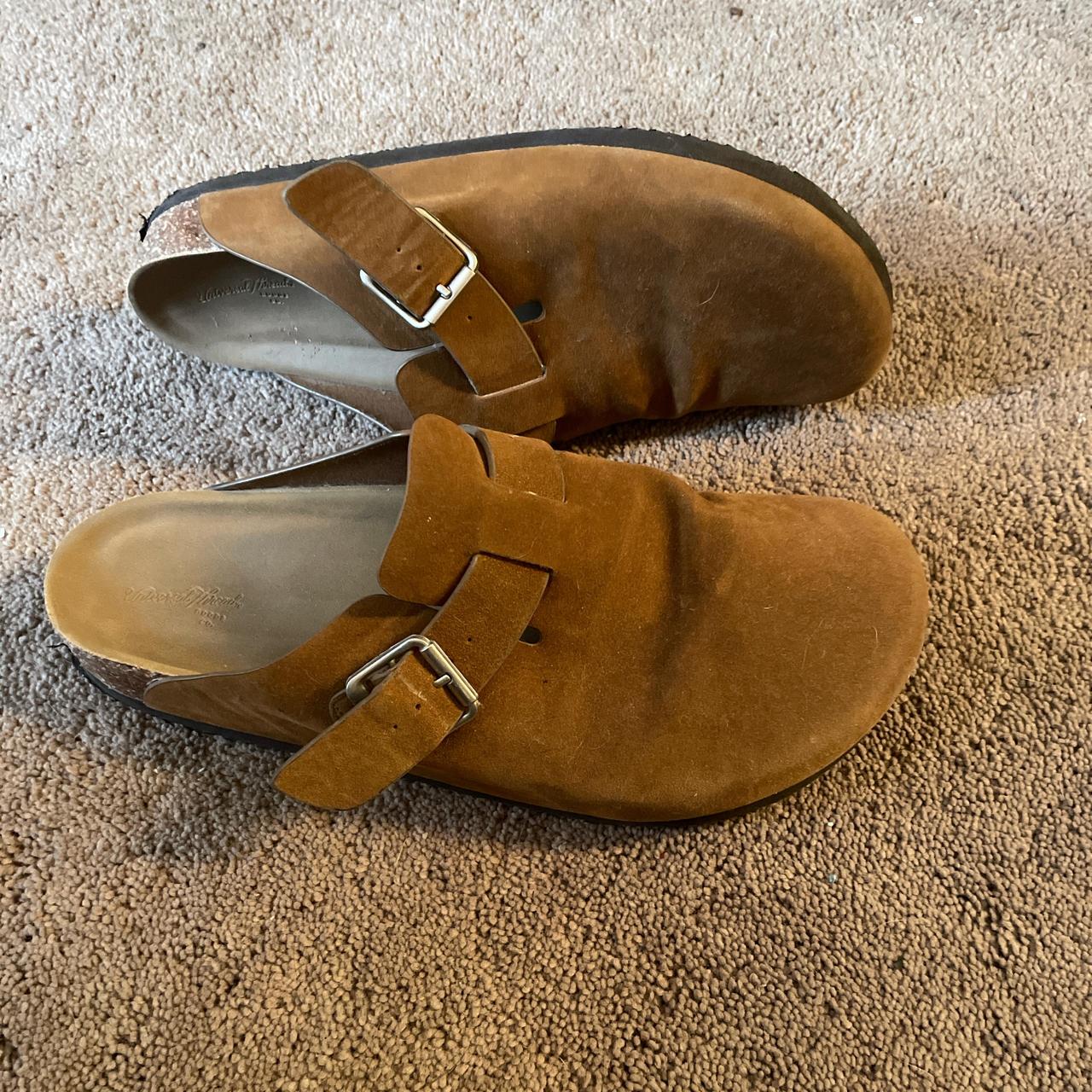 Tan suede clogs with buckle closure #suedeclogs - Depop