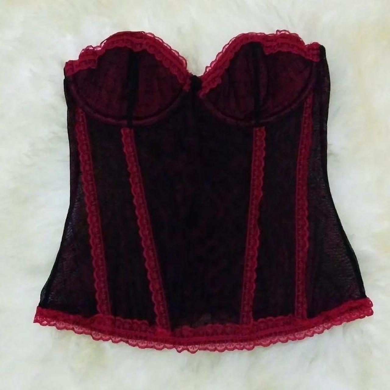 Black and red lace corset size 32 (a or b) - Depop