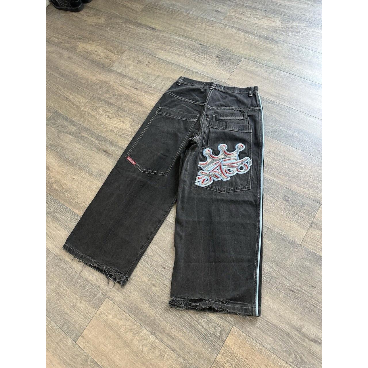 JNCO Jeans Big Crowns Side Stripe Black Wide Leg... - Depop