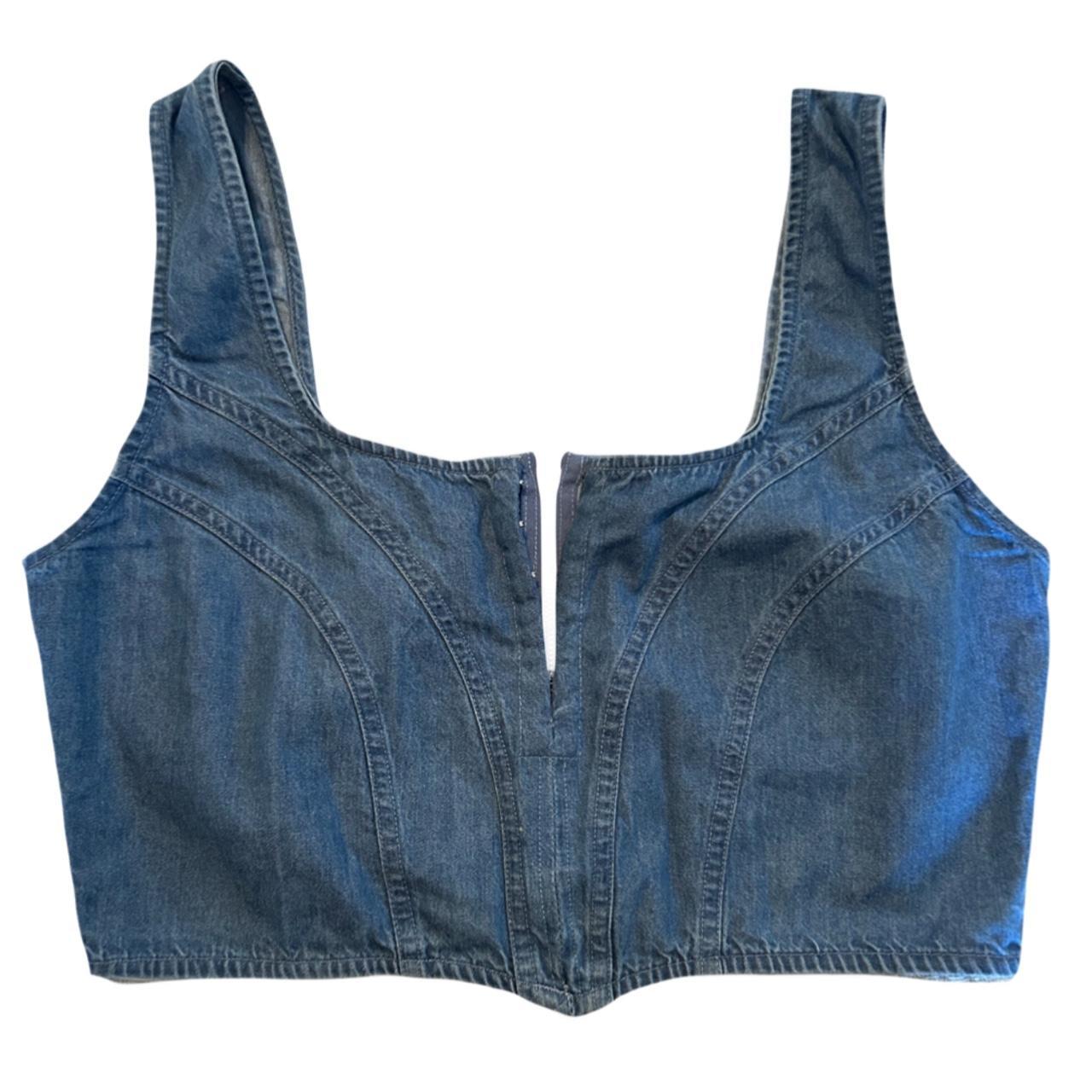 Blue denim corset detail top with zipper in the back... - Depop