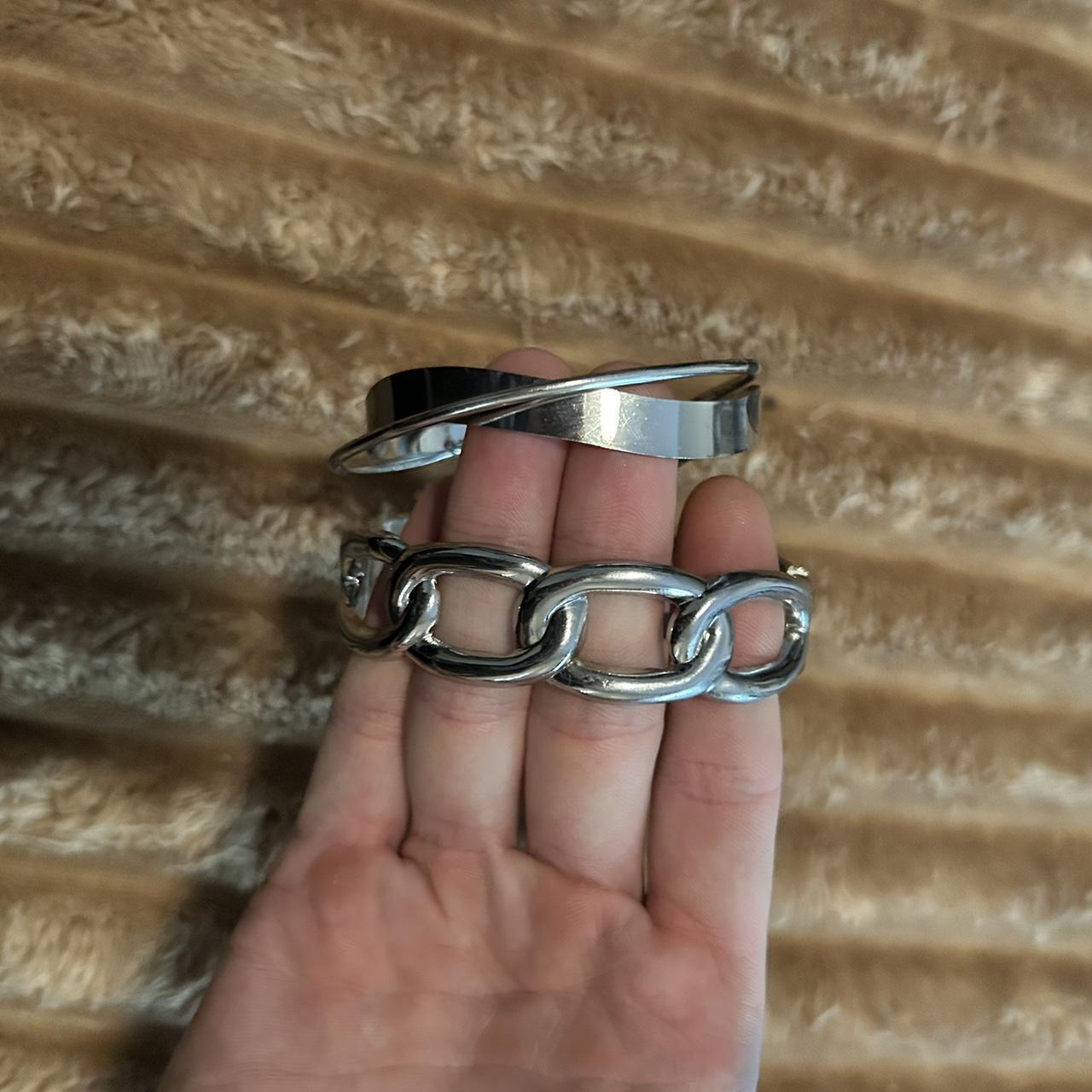 Silver tone chain cuff set - perfect for stacking - Depop