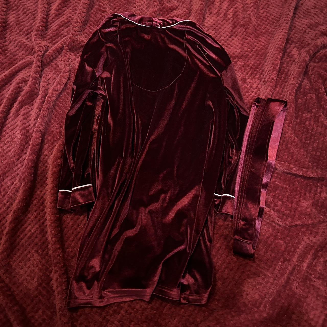Burgundy and red velvet robe with white piping and... - Depop
