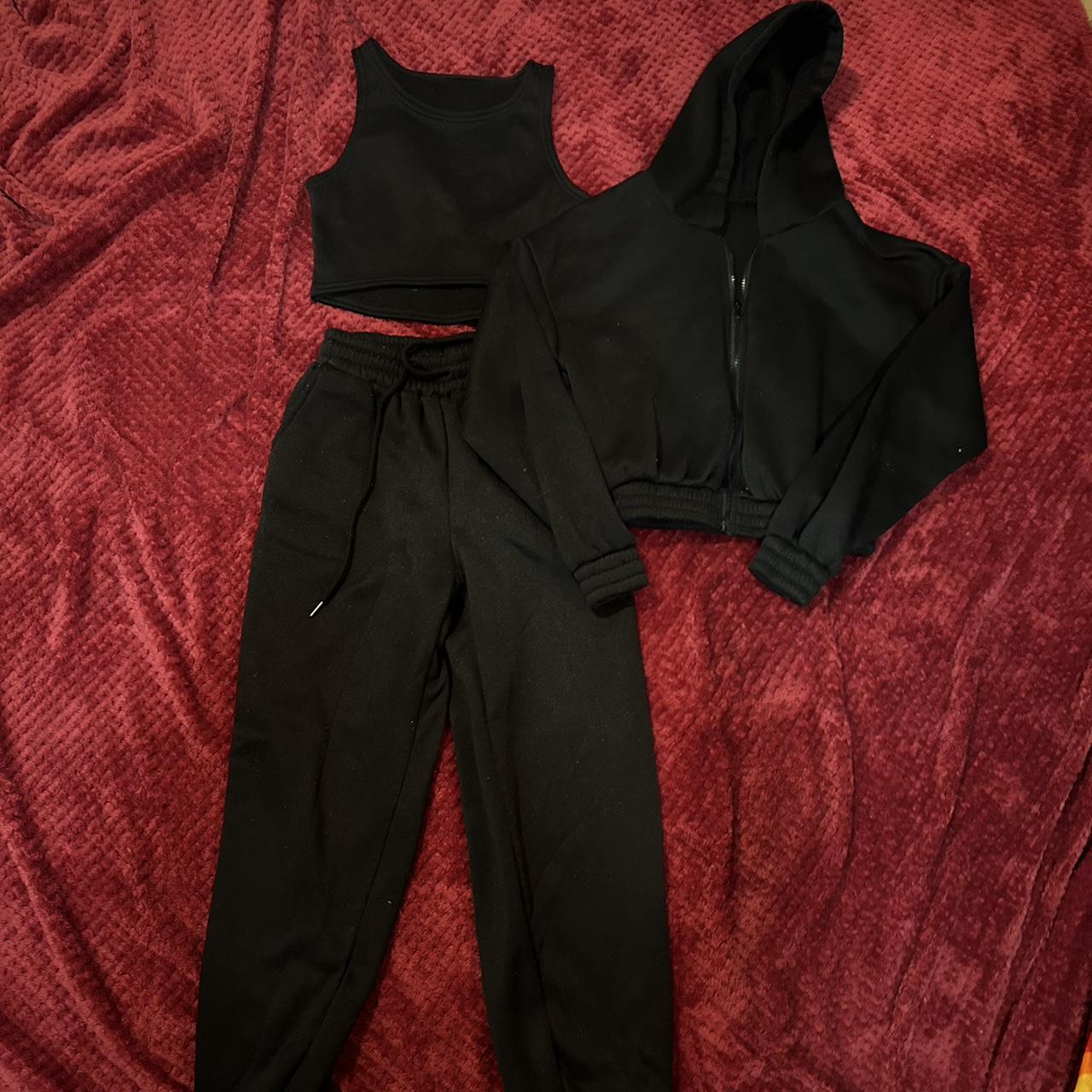 Black tracksuit set - perfect for workout or casual... - Depop