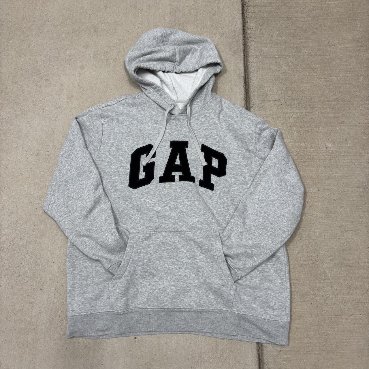 Grey Gap hoodie with embroidered logo size xl - Depop