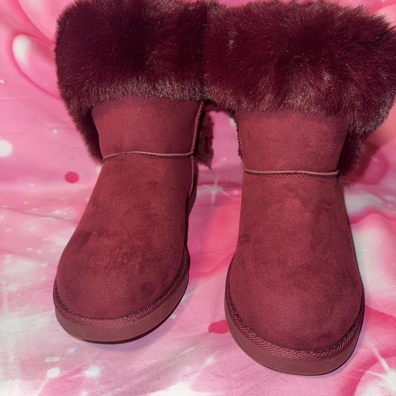 Juicy Couture Burgandy Suede and Fur Boots with Bow... | Depop
