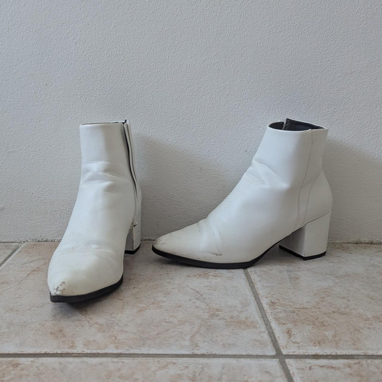 White block heel point ankle boots | Depop