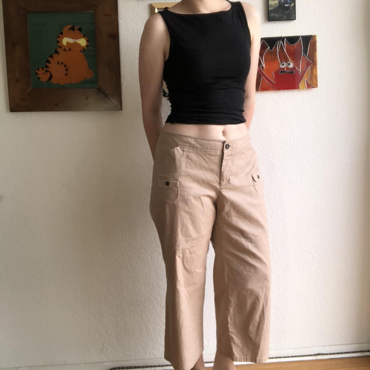 90s y2k khaki capris pants tan wide leg capris ... - Depop