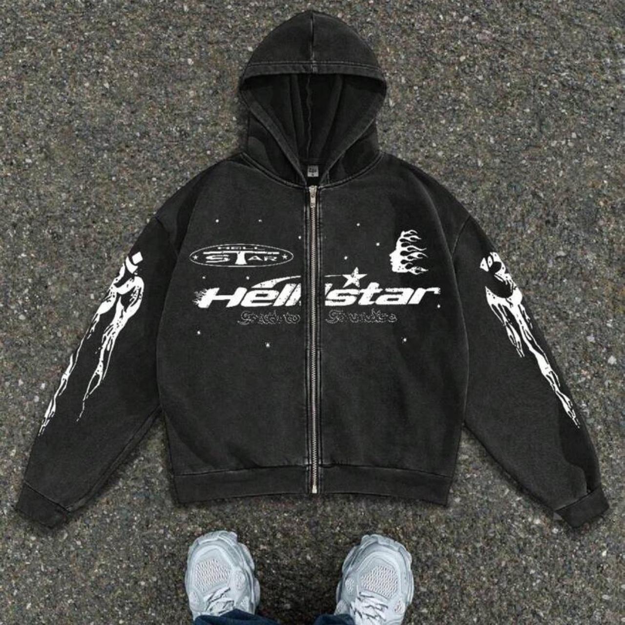 Black & white Hellstar zip-up hoodie #goth #grunge... - Depop