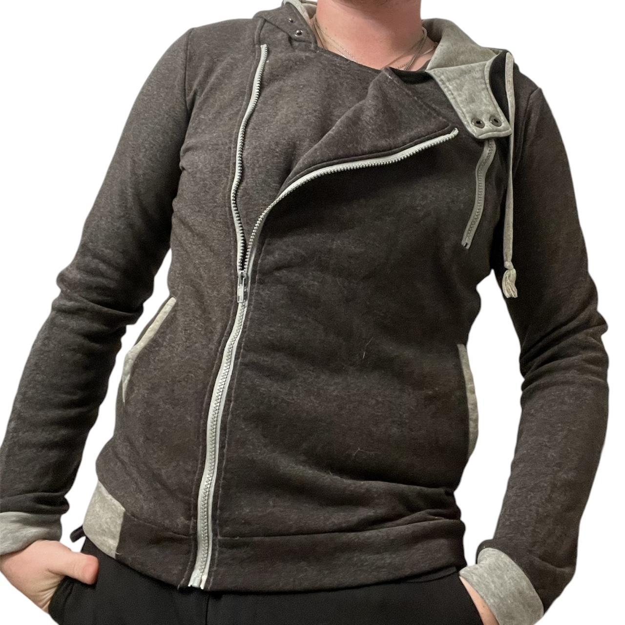 Grey DJT Fashion Side zip jacket with hood - Depop