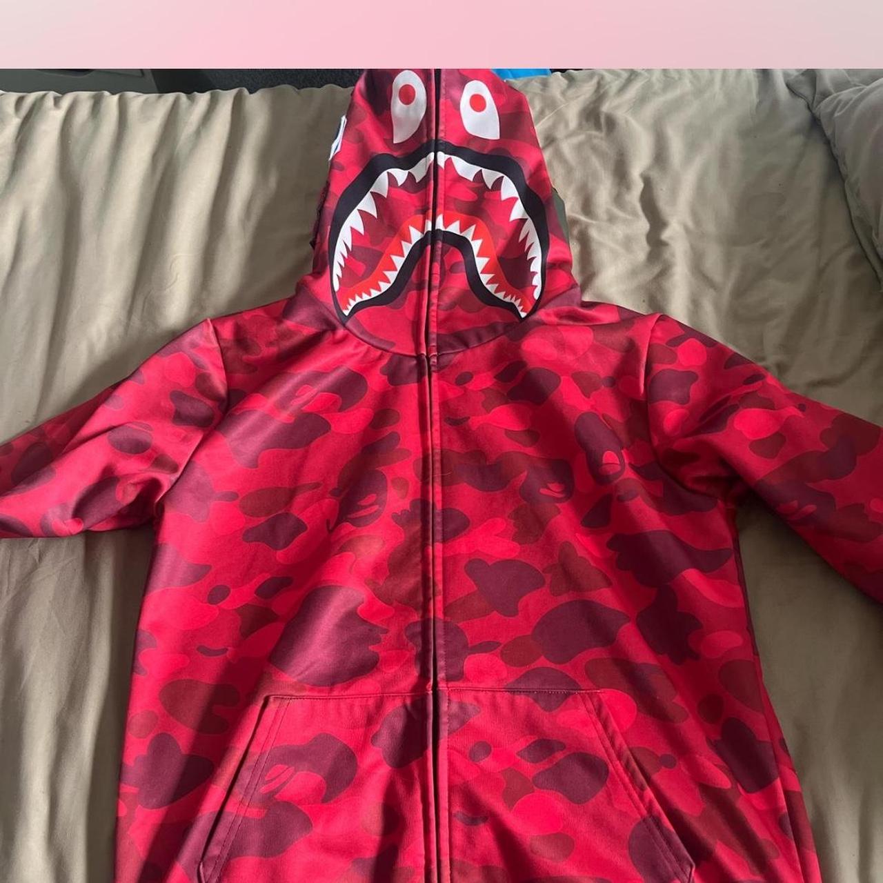 Red and black BAPE full zip hoodie - Depop