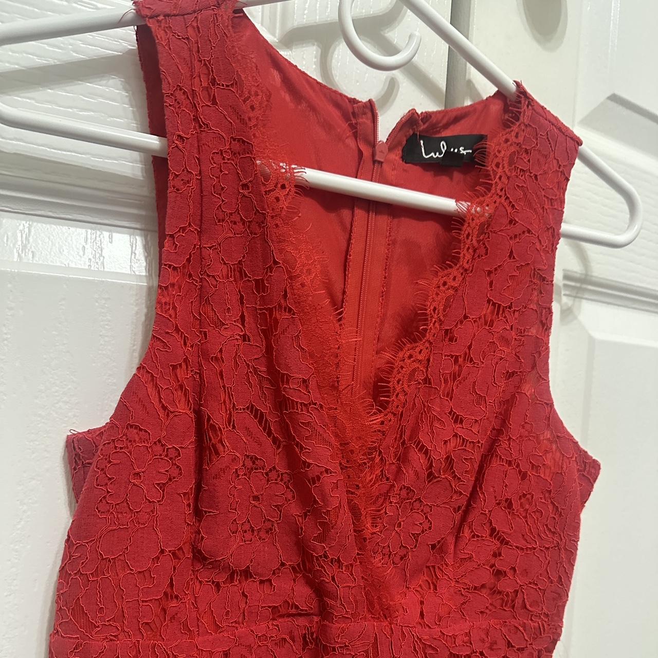 Beautiful Lulus red lace dress with V neckline - Depop