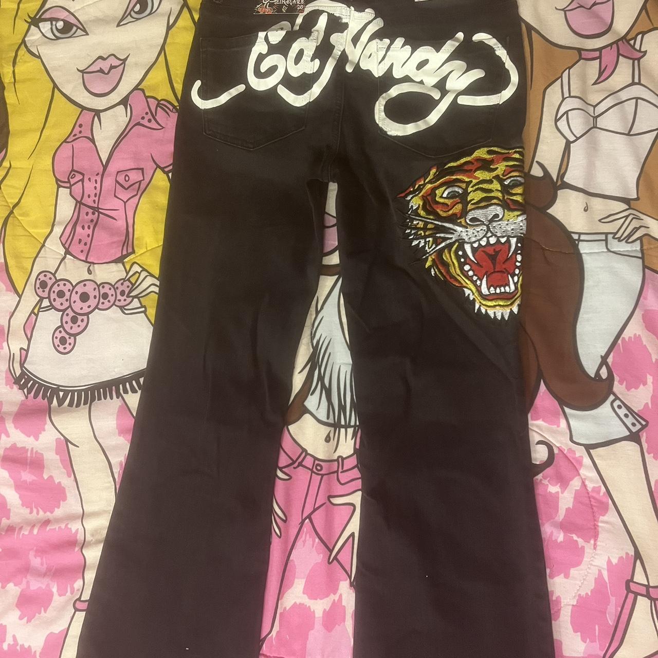 Ed Hardy black and yellow skinny jeans #y2kfashion - Depop