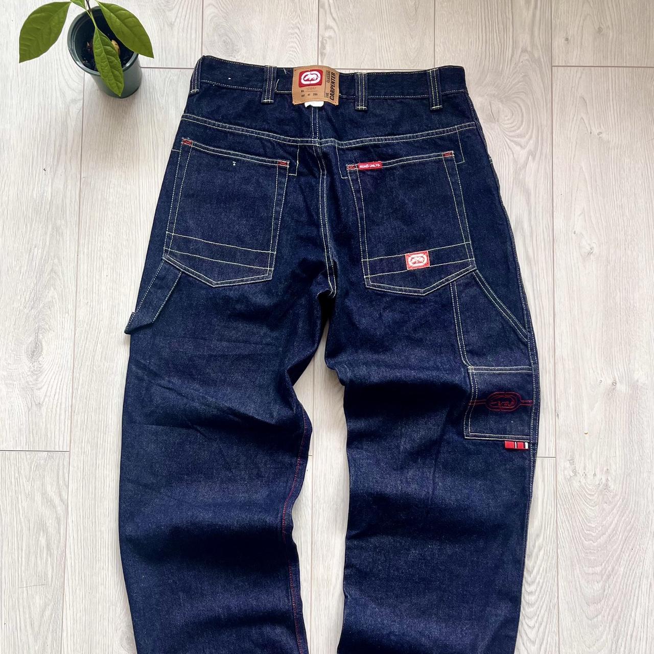 Ecko Unltd Navy blue denim carpenter jeans with red... - Depop