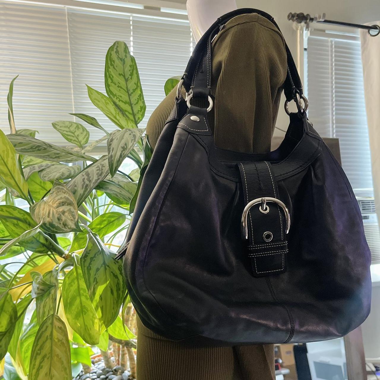 Coach Soho Lynn Black Leather Front Buckle Hobo... - Depop