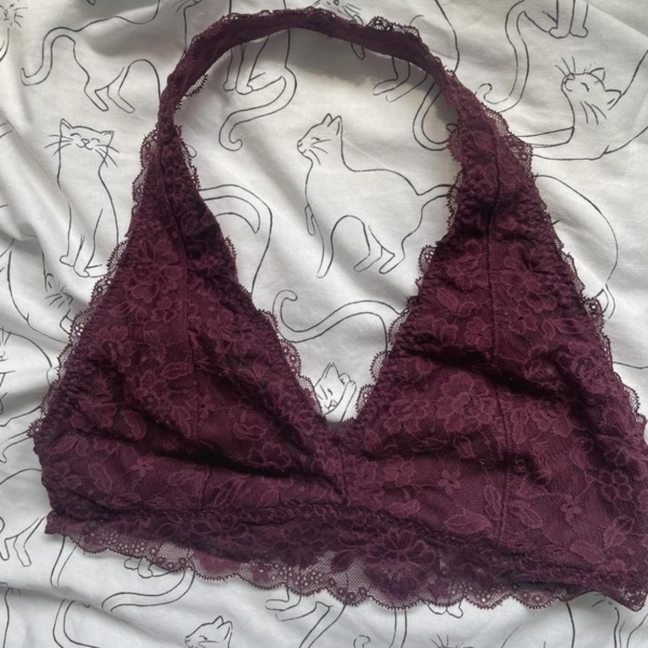 Gilly Hicks Burgundy lace halter bralette with... - Depop