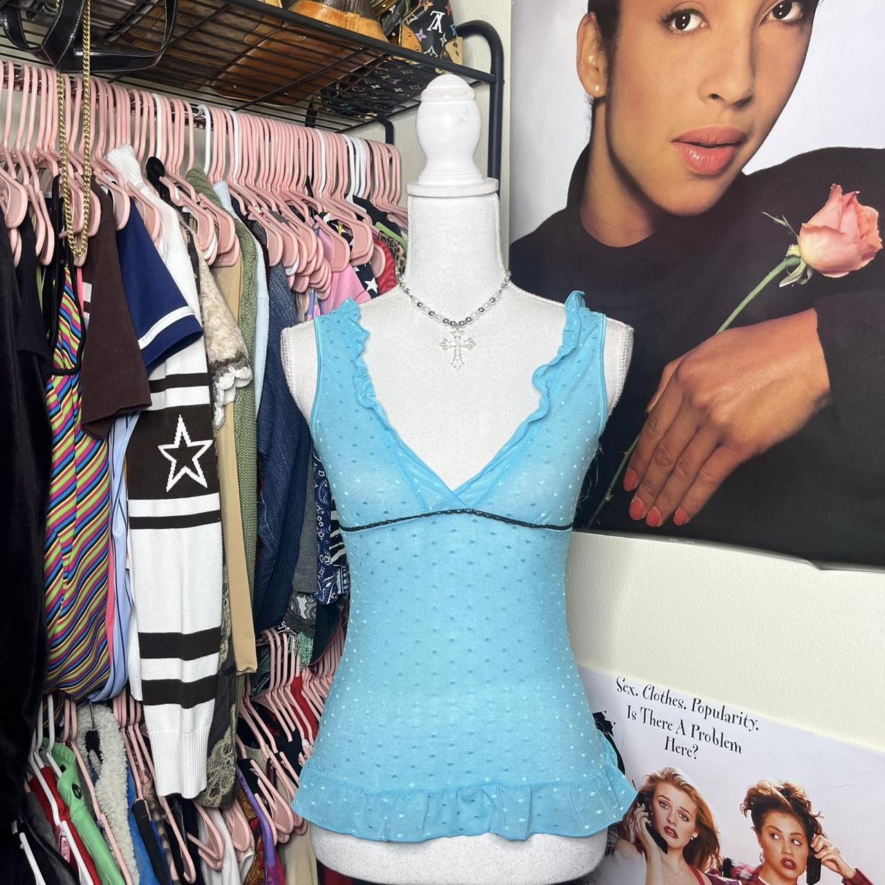 Early 2000s rampage Baby blue ruffle cami top with... - Depop